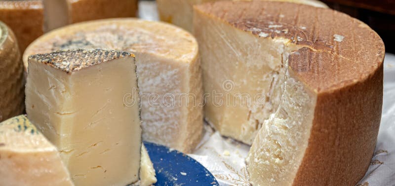 Different Types of Cheeses Displayed Up Close Stock Photo - Image of ...