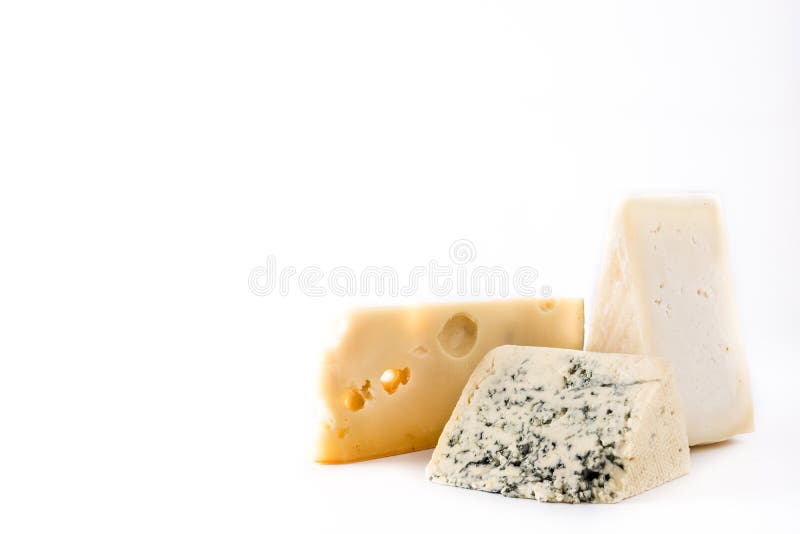 Different Types of Cheeses Isolated on White Background. Stock Photo ...