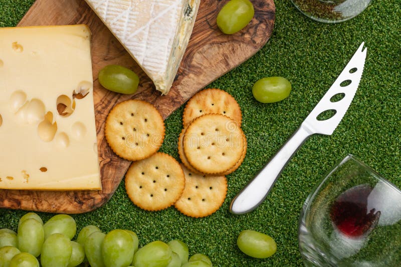 Different Types of Cheeses with Snacks, Glasses with Red Wine. Cheese ...