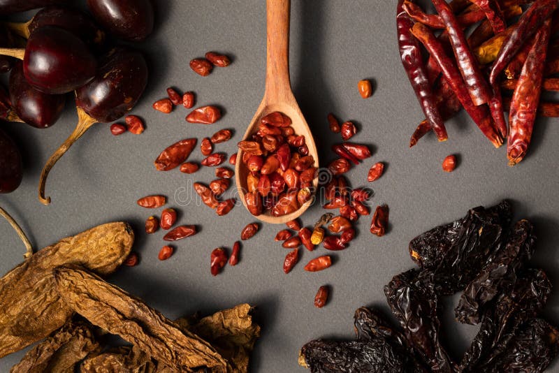 Different Types of Chili on a Gray Background. Stock Image - Image of ...