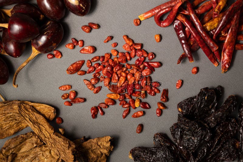Different Types of Chili on a Gray Background Stock Photo - Image of ...