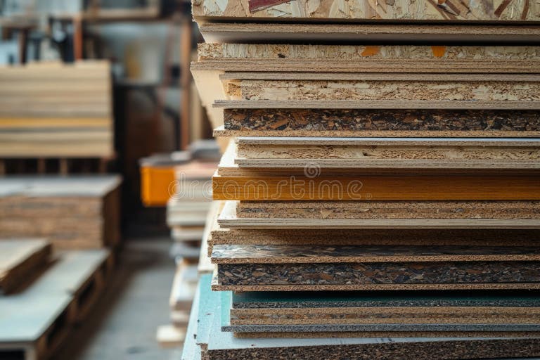 Different Types of Chipboard Panels are Stacked in a Wood Workshop ...