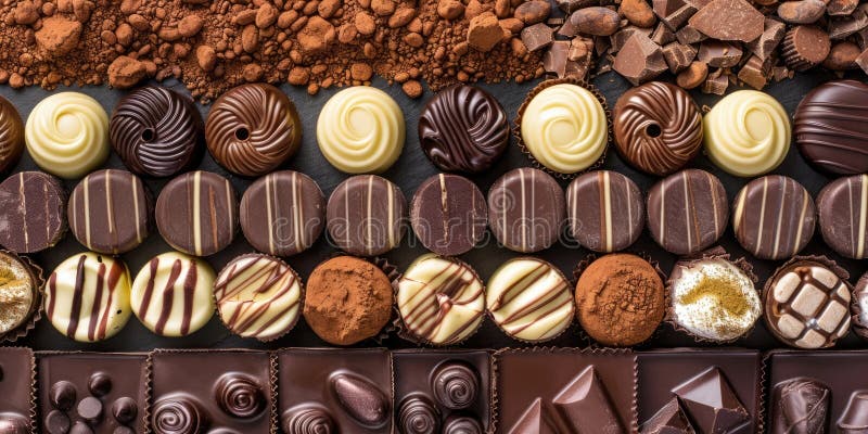 Different Types of Chocolate and Chocolates, Lots of Sweets, Top View ...