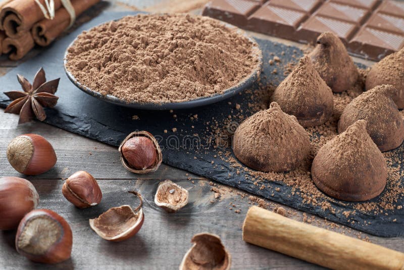 Different Types of Chocolate, Cocoa Powder, Hazelnuts and Other Spices ...
