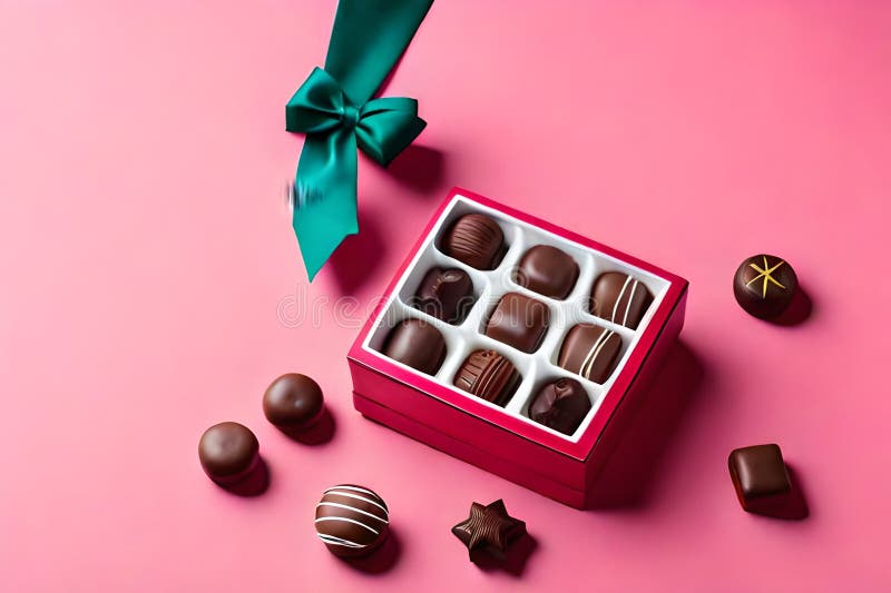 Different Types of Chocolates Candy with Ribbon and Gift Box Isolated ...