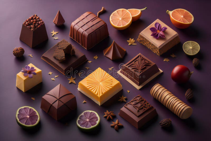 Different Types of Chocolates on a Dark Background. Top View Stock ...