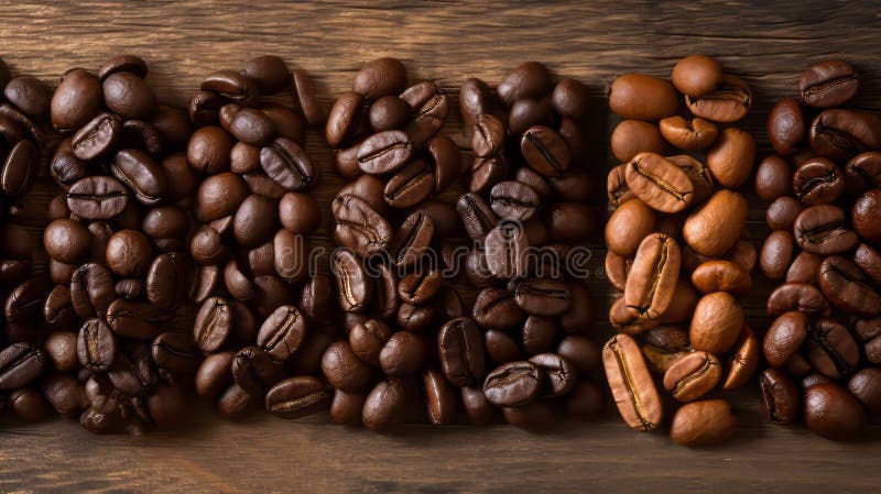 Different Types of Coffee Beans on Wooden Table Stock Illustration ... Different Types of Coffee Beans on Wooden Table Stock Illustration ...