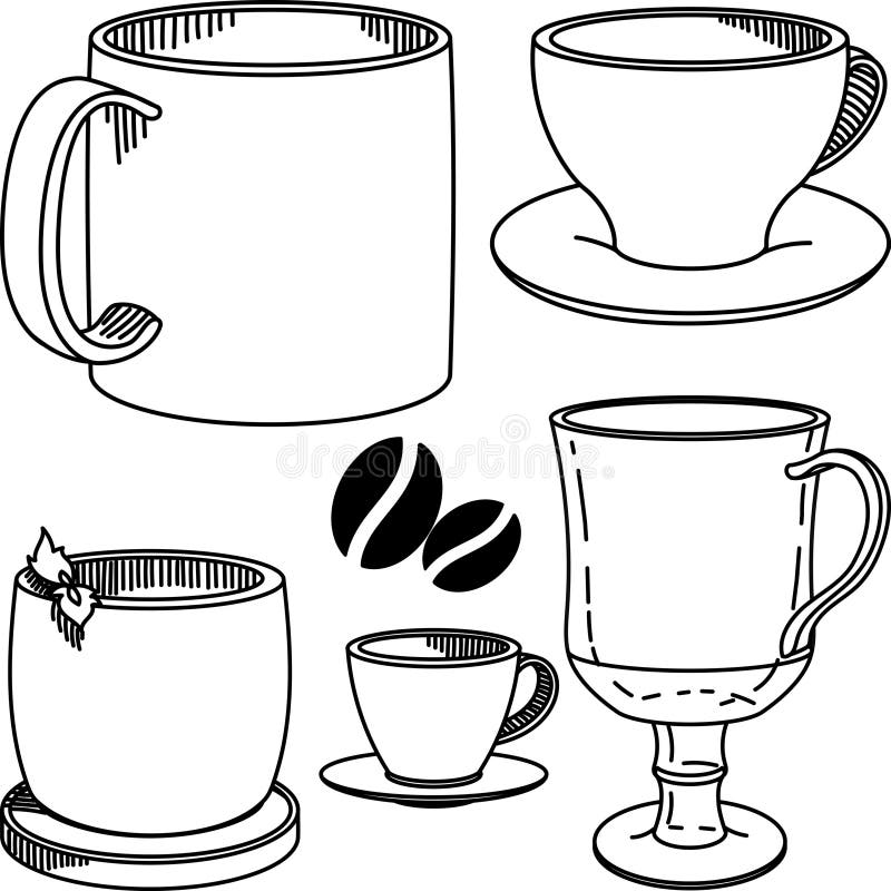 Different Types of Coffee Cups in LineArt Style Stock Vector ...