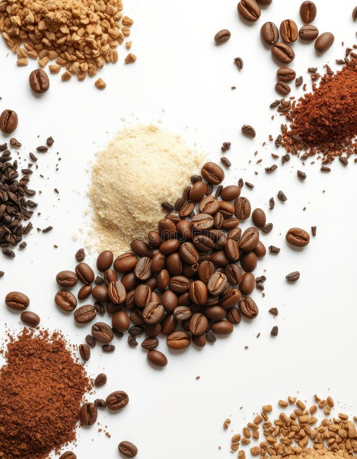 Different Types of Coffee Ingredients Arranged on a White Surface with ...