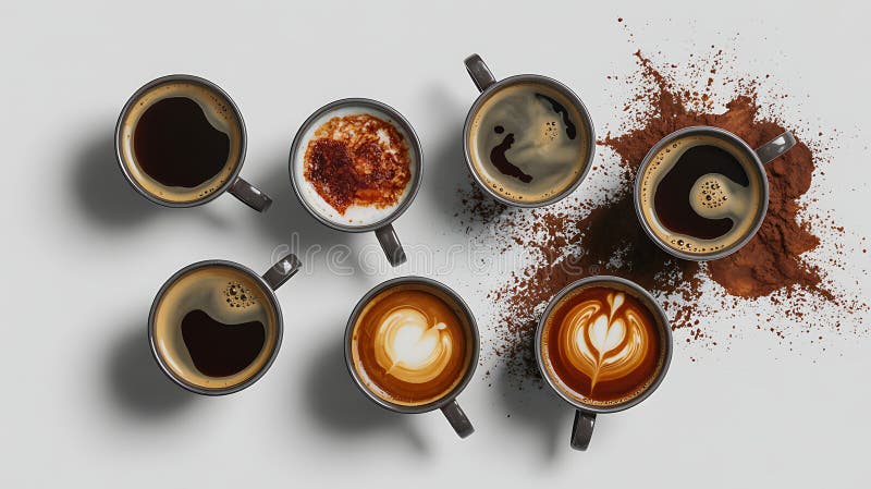 Different Types of Coffee with Latte Art and Coffee Powder Coffee ...