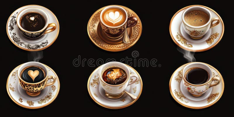 Different Types of Coffee Presented in Elegant Cups on a Dark ...