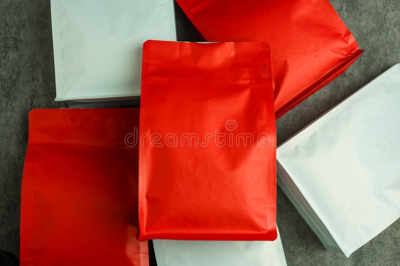 Different Types Coffee Sorted Out Minimalist Red White Packaging Stock ...
