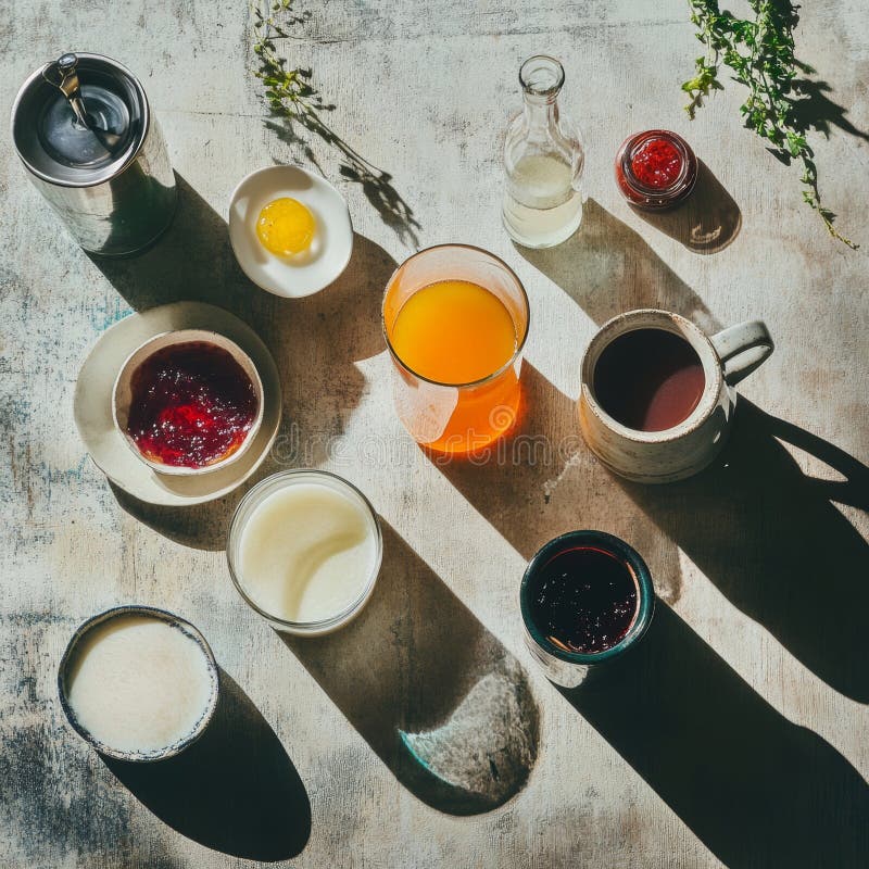 Different Types of Coffee on a Wooden Table. View from Above Stock ...