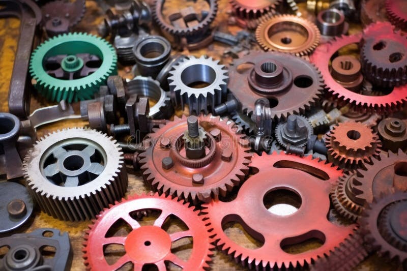 Different Types of Cogs and Wheels on a Workshop Bench Stock ...