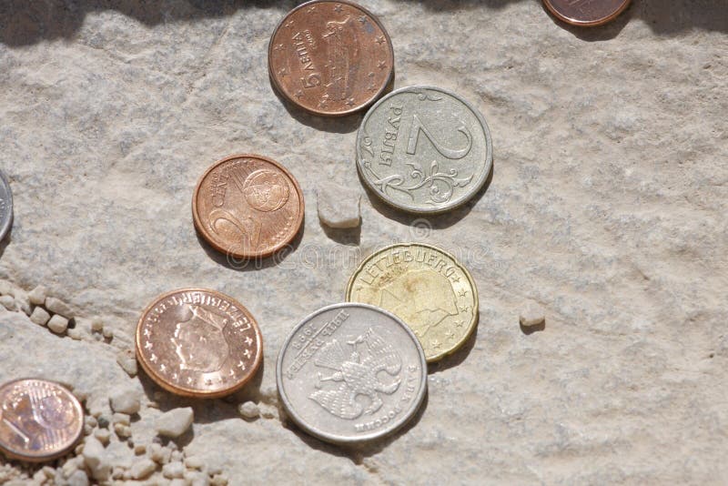 Different Types of Coins on Stone Stock Image - Image of pattern, ruble ...