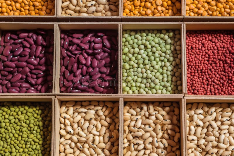 Different Types of Colorful Beans Arranged in Boxes. Conceptual ...