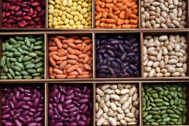 Different Types of Colorful Beans Arranged in Boxes. Conceptual ...