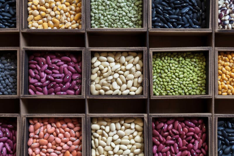 Different Types of Colorful Beans Arranged in Boxes. Conceptual ...