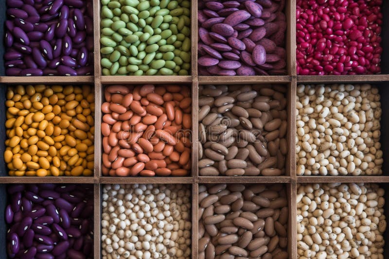 Different Types of Colorful Beans Arranged in Boxes. Conceptual ...