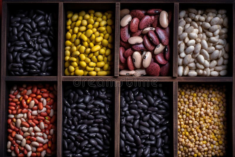 Different Types of Colorful Beans Arranged in Boxes. Conceptual ...
