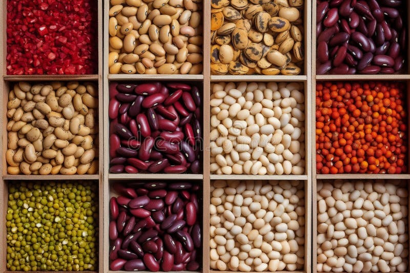 Different Types of Colorful Beans Arranged in Boxes. Conceptual ...