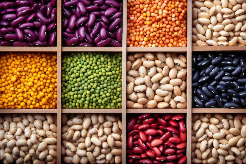 Different Types of Colorful Beans Arranged in Boxes. Conceptual ...