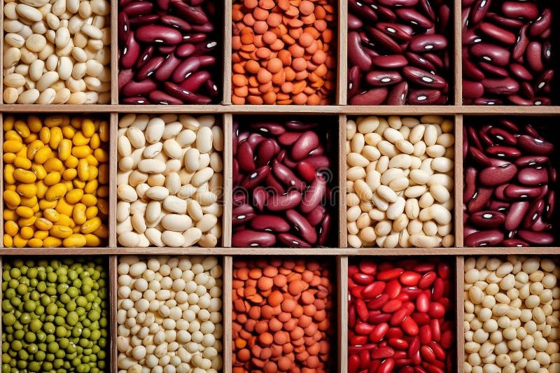Different Types of Colorful Beans Arranged in Boxes. Conceptual ...