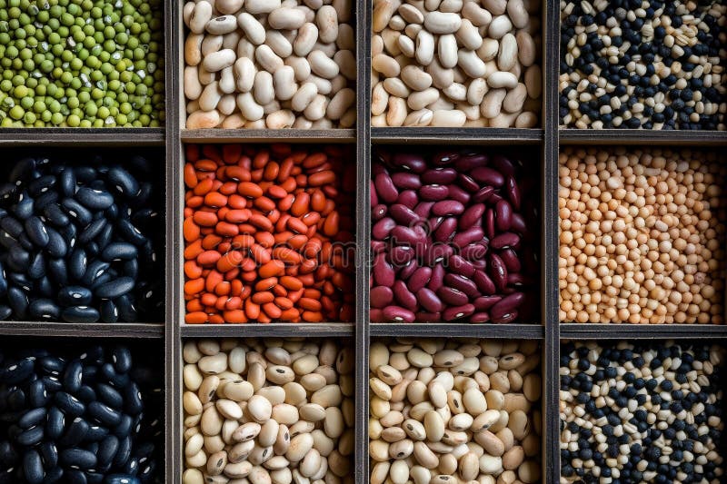 Different Types of Colorful Beans Arranged in Boxes. Conceptual ...