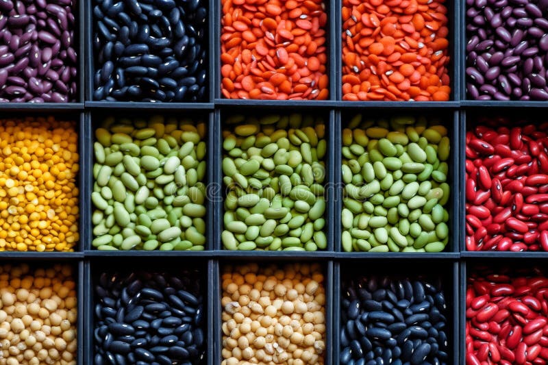 Different Types of Colorful Beans Arranged in Boxes. Conceptual ...