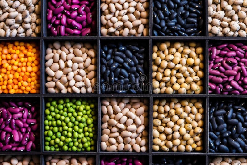 Different Types of Colorful Beans Arranged in Boxes. Conceptual ...