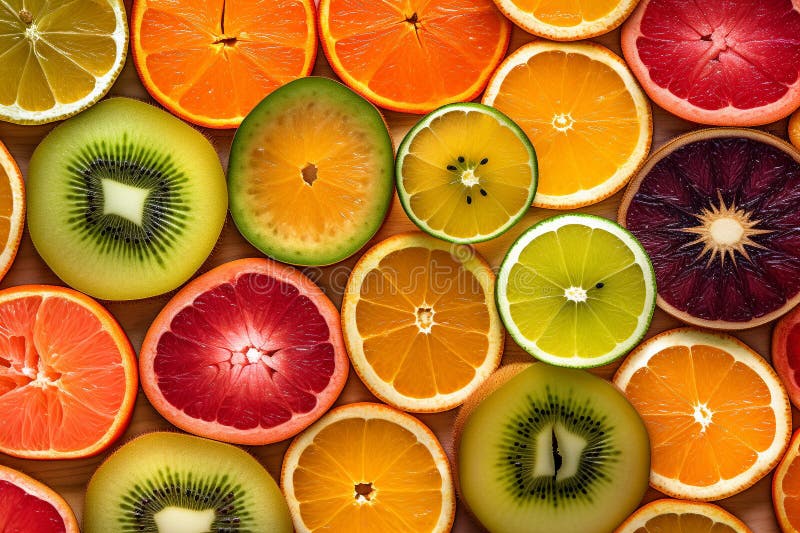 Different Types of Colorful Fruit Slices. Conceptual Illustration ...