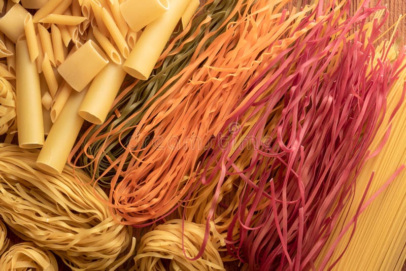 Different Types, Colour of Pasta and Geometric Shape on Table Stock ...