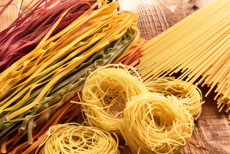 Different Types, Colour of Pasta and Shape on Top View Stock Photo ...