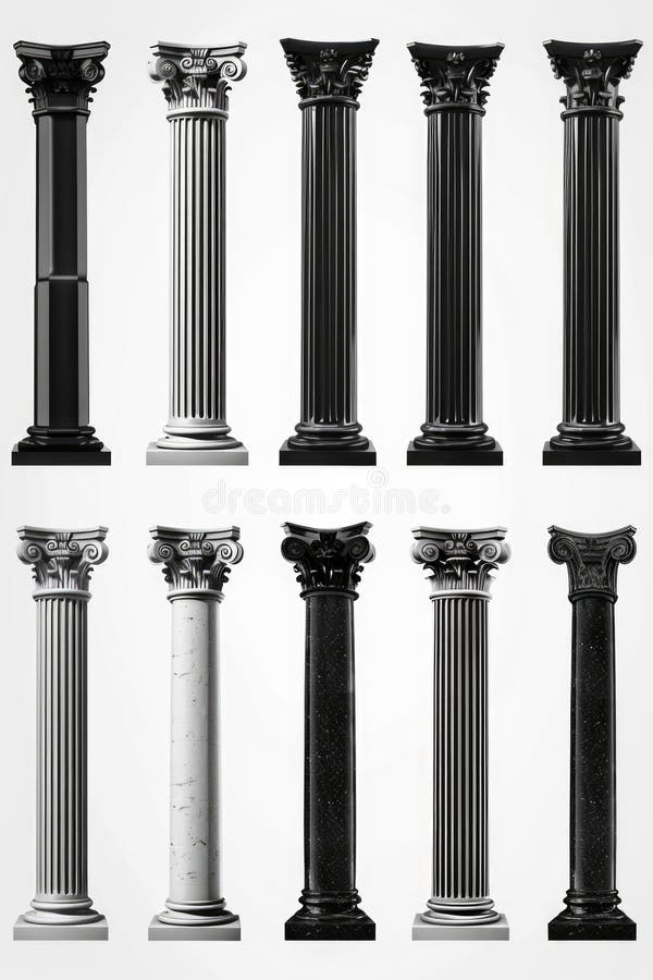 Different Types of Columns on a Plain White Background, Suitable for ...