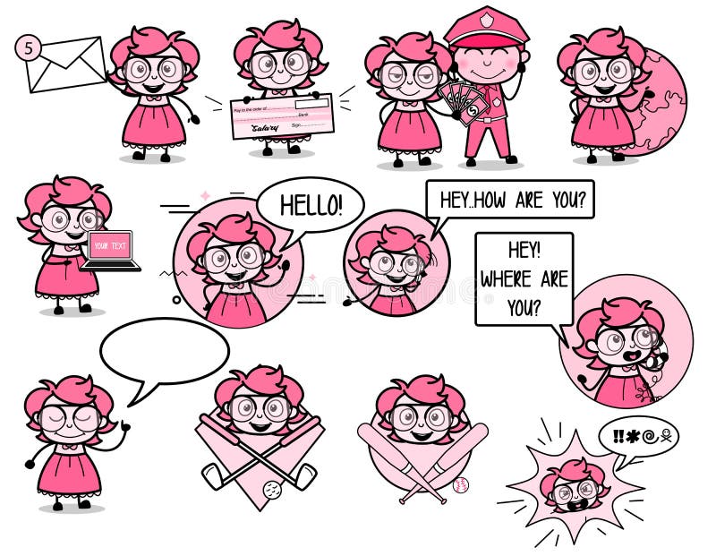 Different Types Comic Intelligent Girl Concepts - Various Vector ...