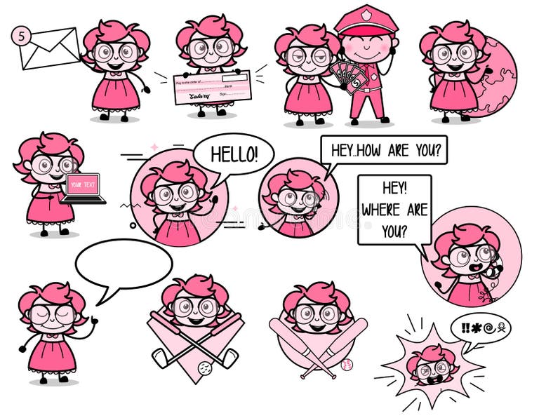 Different Types Comic Intelligent Girl Concepts - Various Vector ...