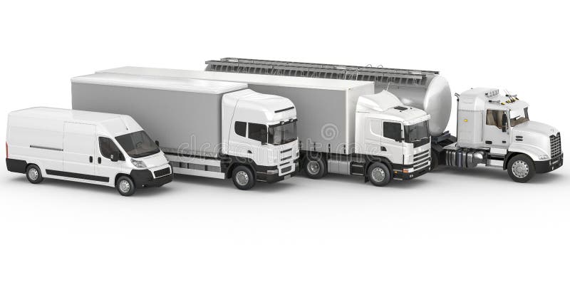 Different Types of Commercial Land Vehicles on White Background Stock ...