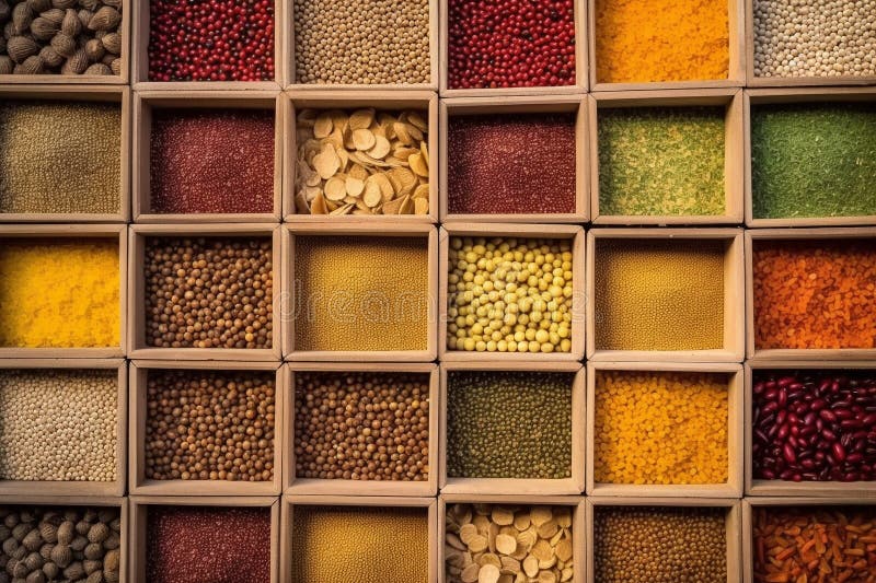 Different Types of Condiments or Spices Arranged in Boxes. Conceptual ...