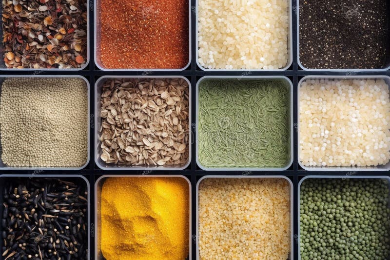 Different Types of Condiments or Spices Arranged in Boxes. Conceptual ...