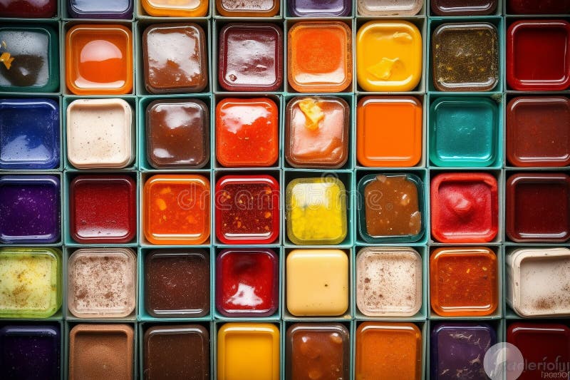 Different Types of Condiments or Spices Arranged in Boxes. Conceptual ...