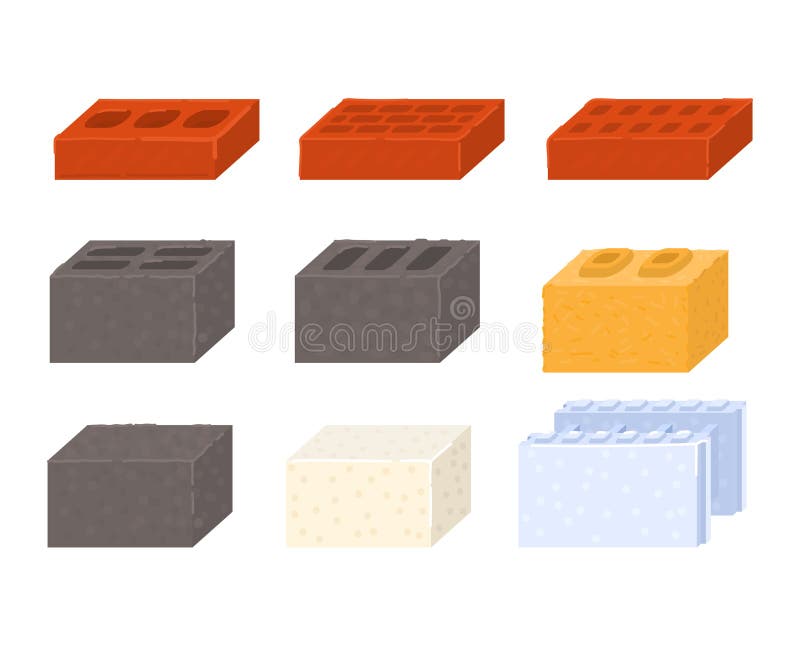 Different Types of Construction Bricks Set. Various Materials and ...