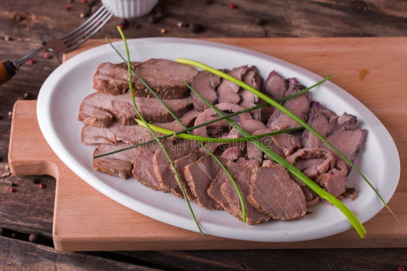 Different Types of Cooked Meat on White Plate Stock Image - Image of ...