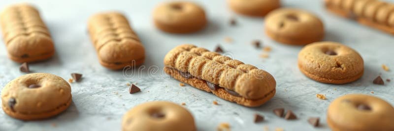 Various Cookie Types Arranged on a Countertop with Chocolate Chips ...