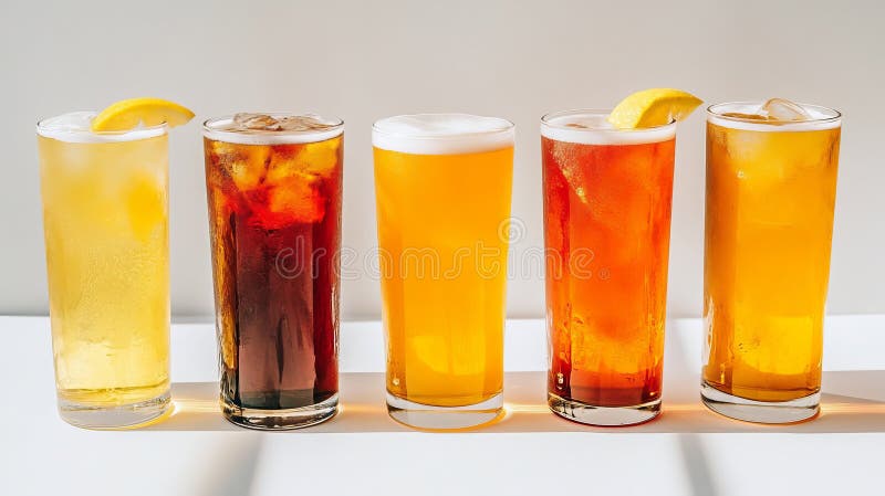 Different Types of Craft Fresh Drink. Assortment of Beer in Tall ...