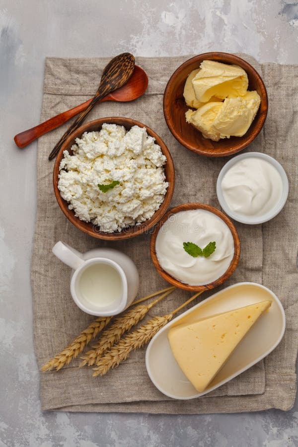 Different Types of Dairy Products on White Background, Top View, Copy ...