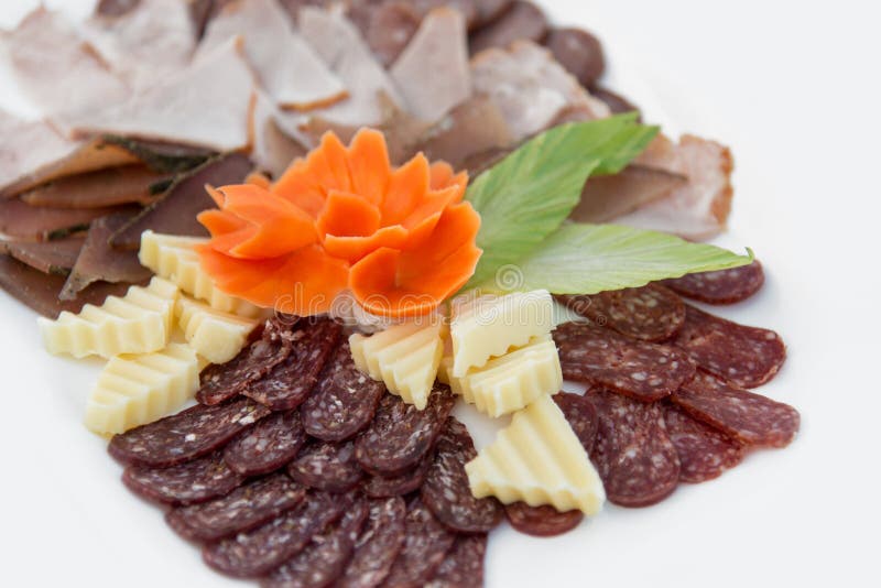 Different Types Delicacies of Meat and Cheese Arranged in a Plate Over ...