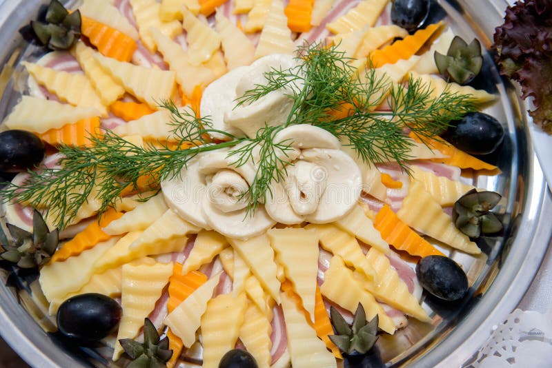 Different Types Delicacies of Meat and Cheese Arranged in a Plate Over ...
