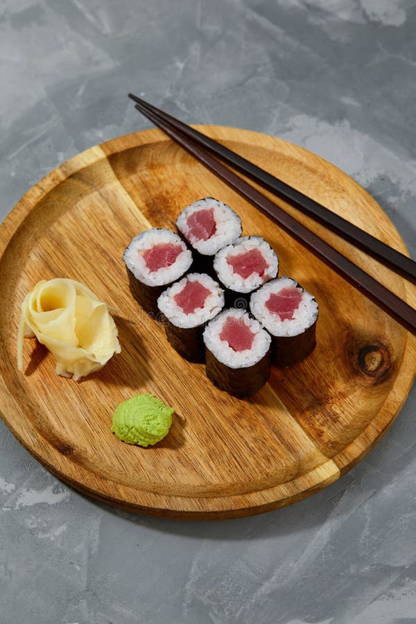 Different Types of Delicious and Juicy Sushi and Rolls on a Wooden ...