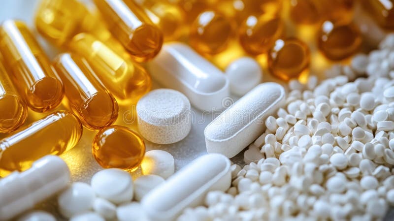 Variety of Dietary Supplements Displayed on a Surface with Soft ...