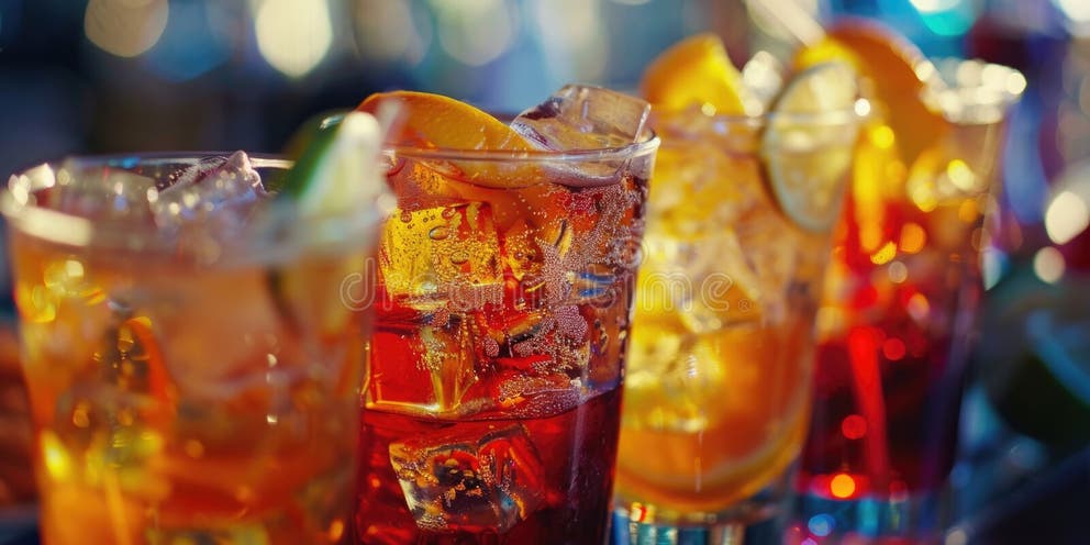 Different Types of Drinks in a Row of Glasses. Suitable for Beverage ...